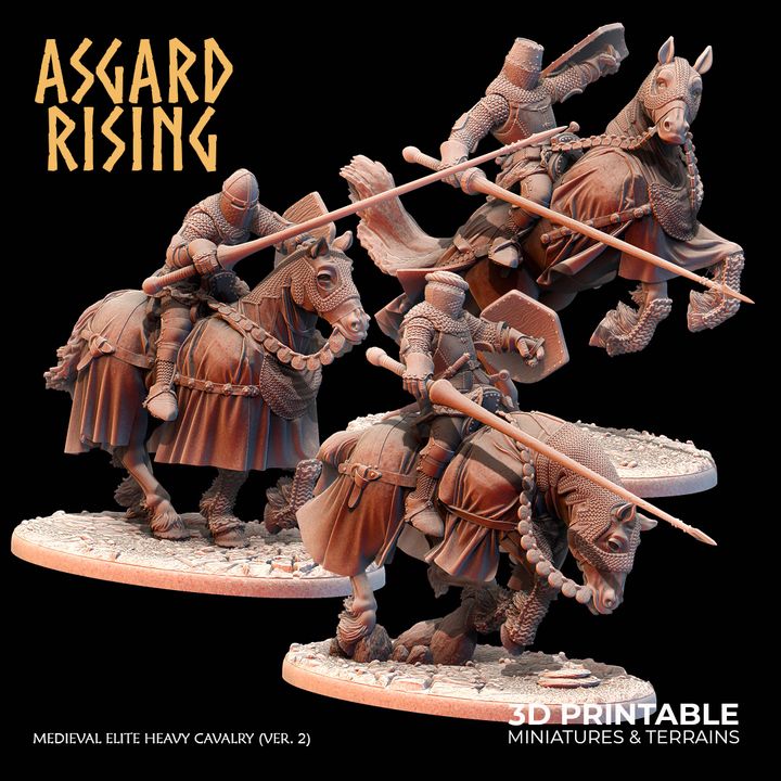 3D Printable MEDIEVAL: Medieval Elite Heavy Cavalry (ver. 2 - Lances and Shields) /Modular/ /Pre ...